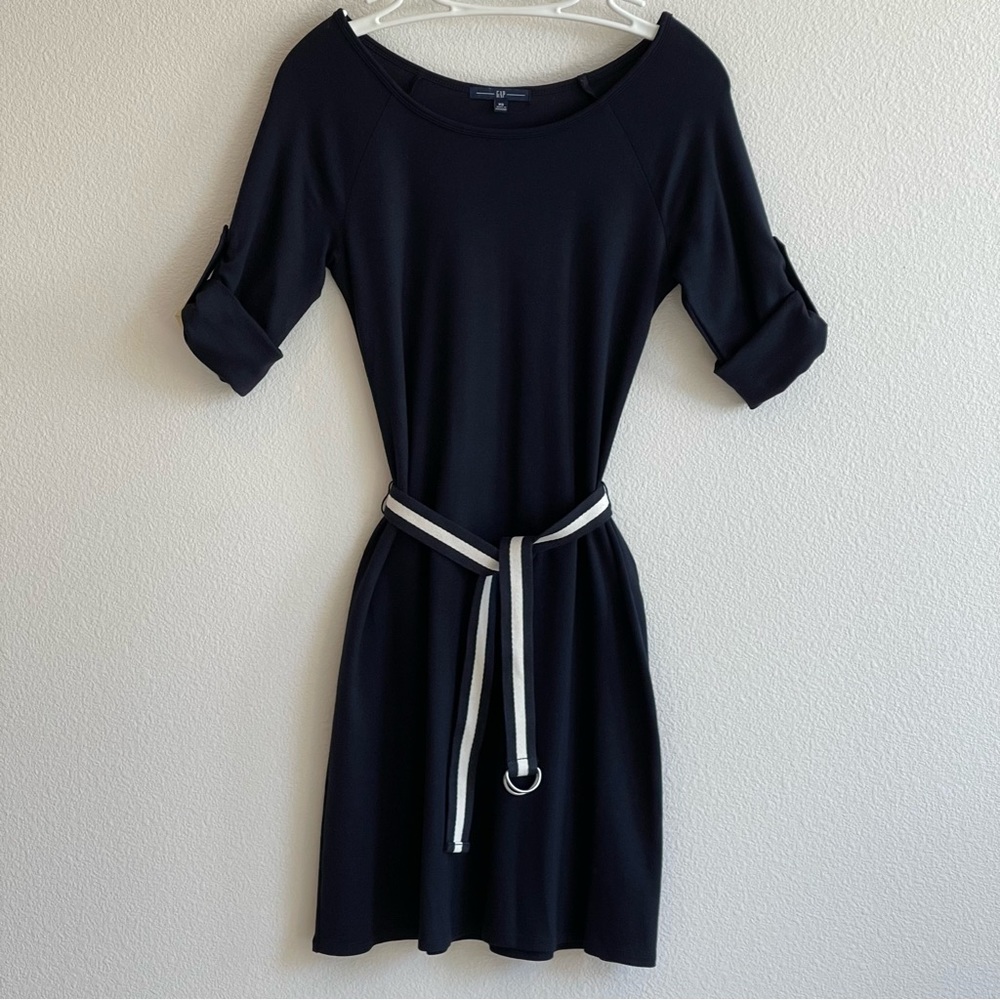 Gap Dress With Belt & Adjustable Sleeves Size Xs Navy - Gem